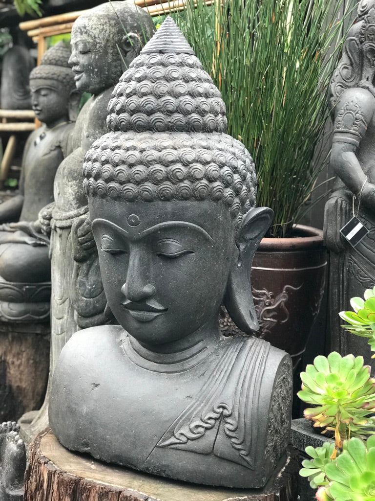 Stone Buddha Bust Garden Statue 39" – Routes Gallery Inc