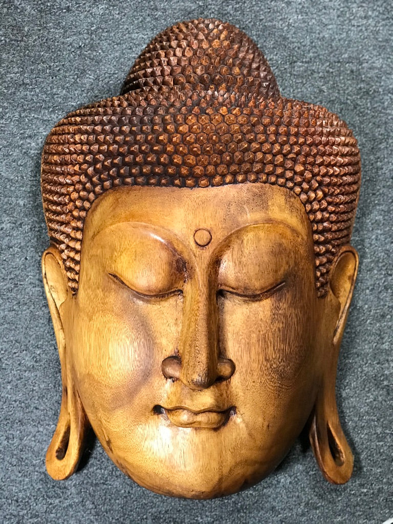 Wood Buddha Face Mask Wall Hanging 20" – Routes Gallery